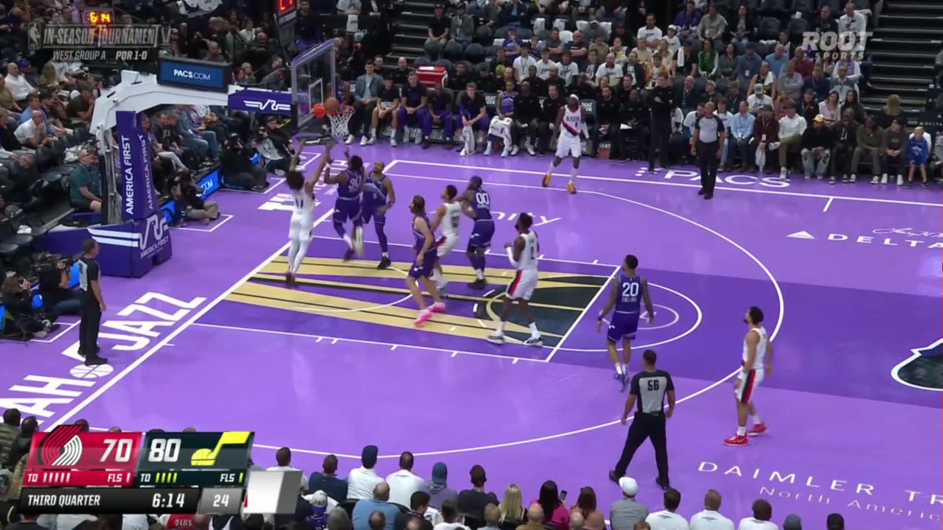 Sharpe elevates over Agbaji for the put back slam