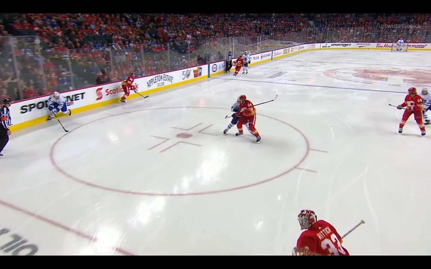 Ennis with a wild shot to score his first career hat trick