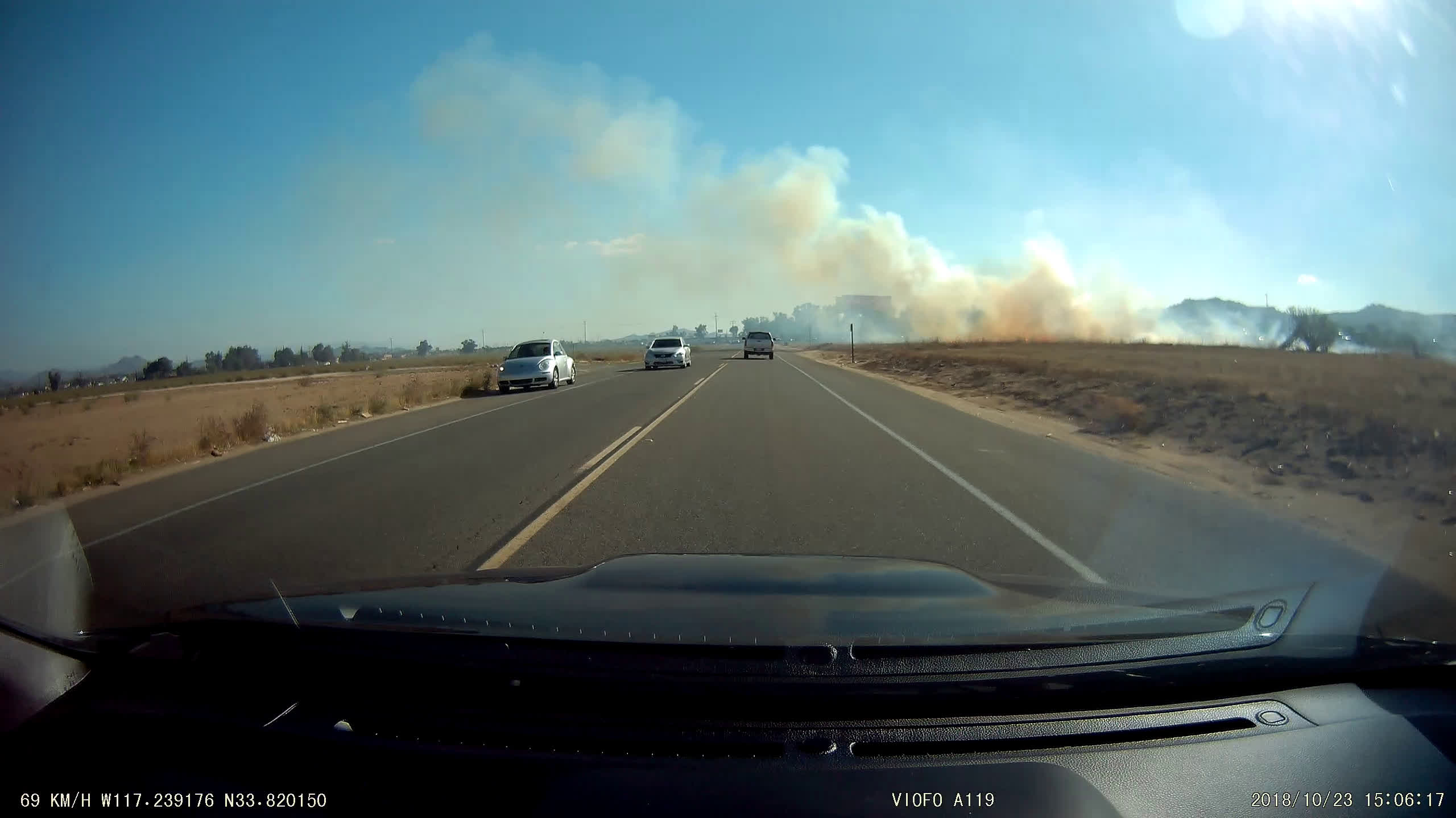 Driving by the startup of a roadside fire
