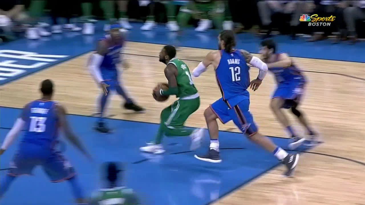 Kyrie Irving isos Steven Adams on the perimeter and hits the dagger lay ...