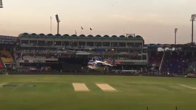 Helicopter here at the Gaddafi Stadium to make the field dry. HBLPSL ...