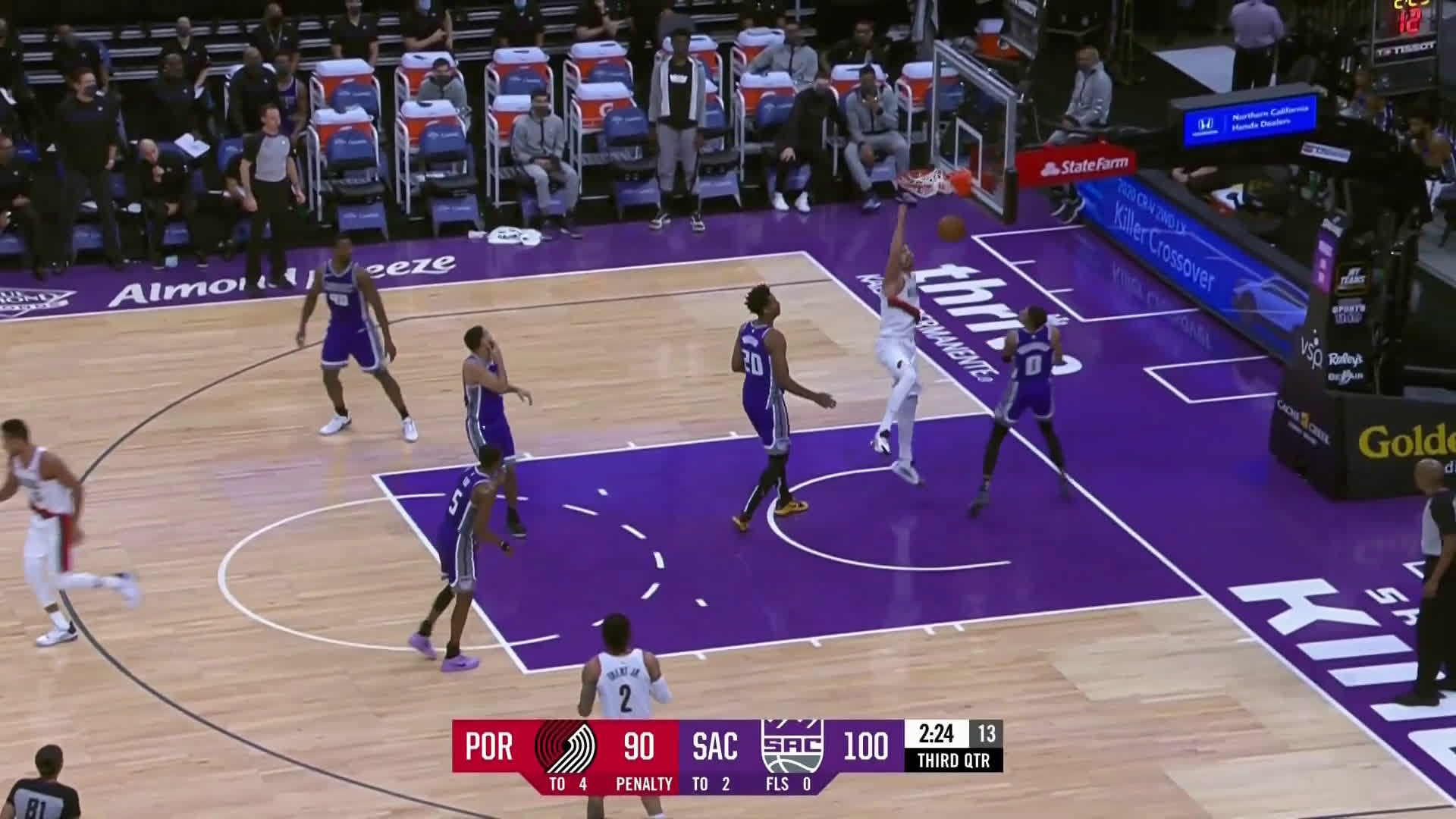 CJ can't get the three to go but gets his own rebound and lasers a pass ...