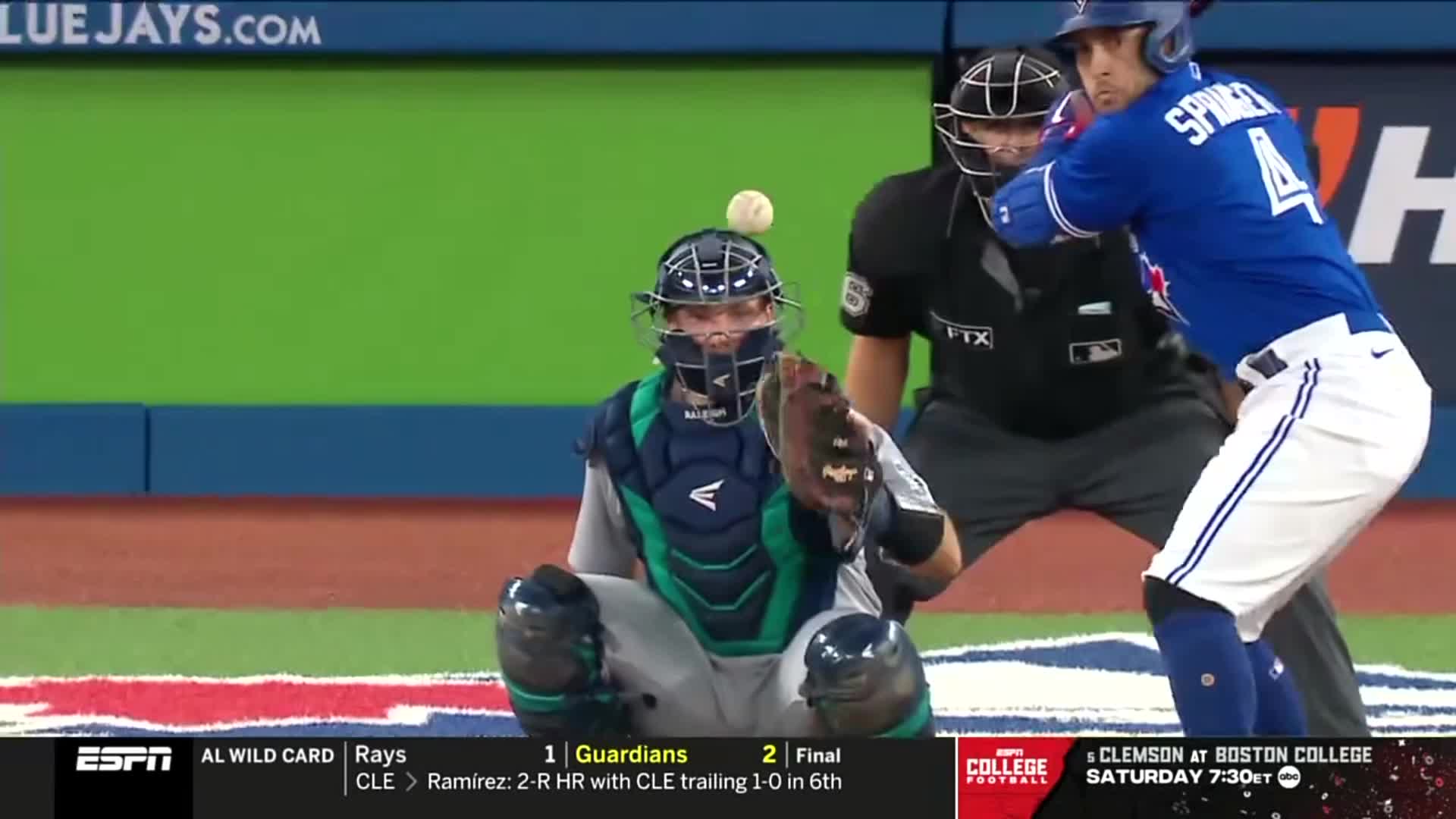 George Springer gets HBP in the hand by Luis Castillo and stays in the ...