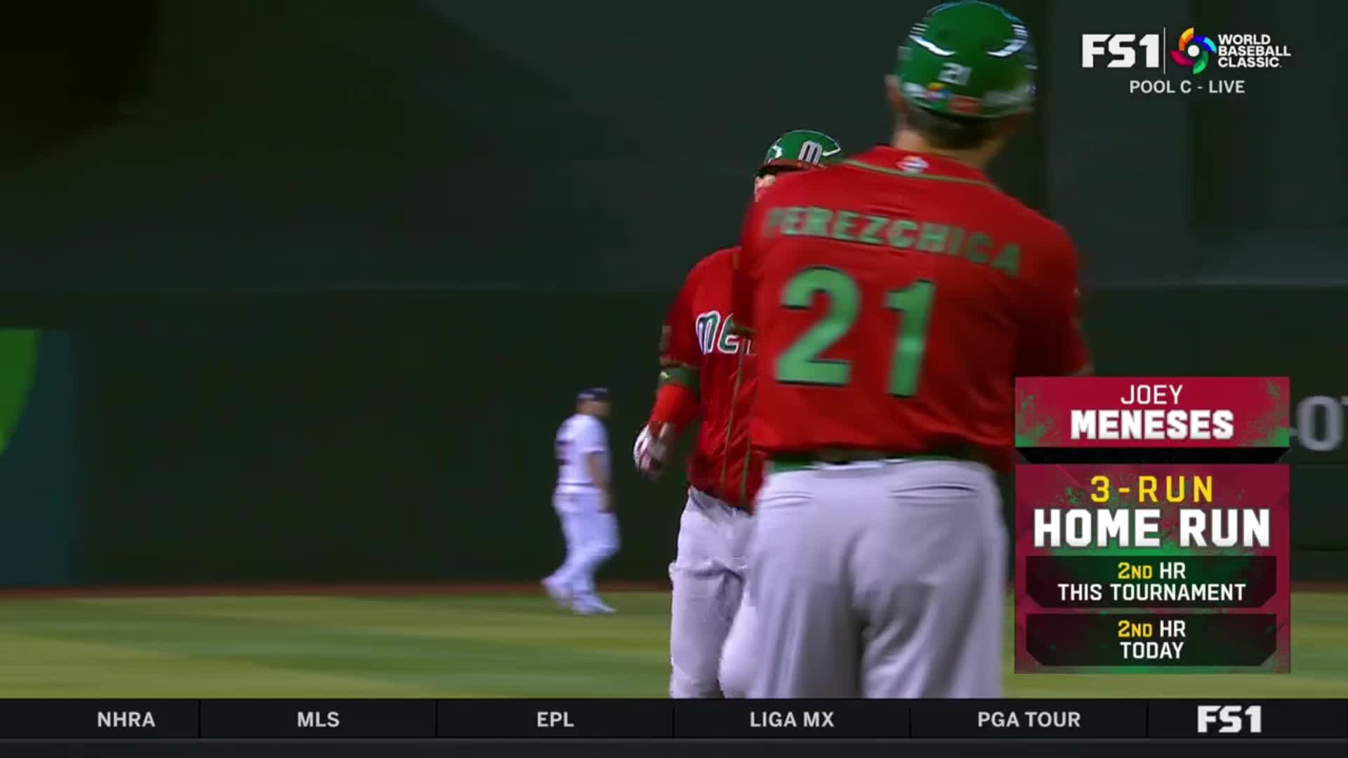 Joey Meneses hits his second home run of the game against USA.