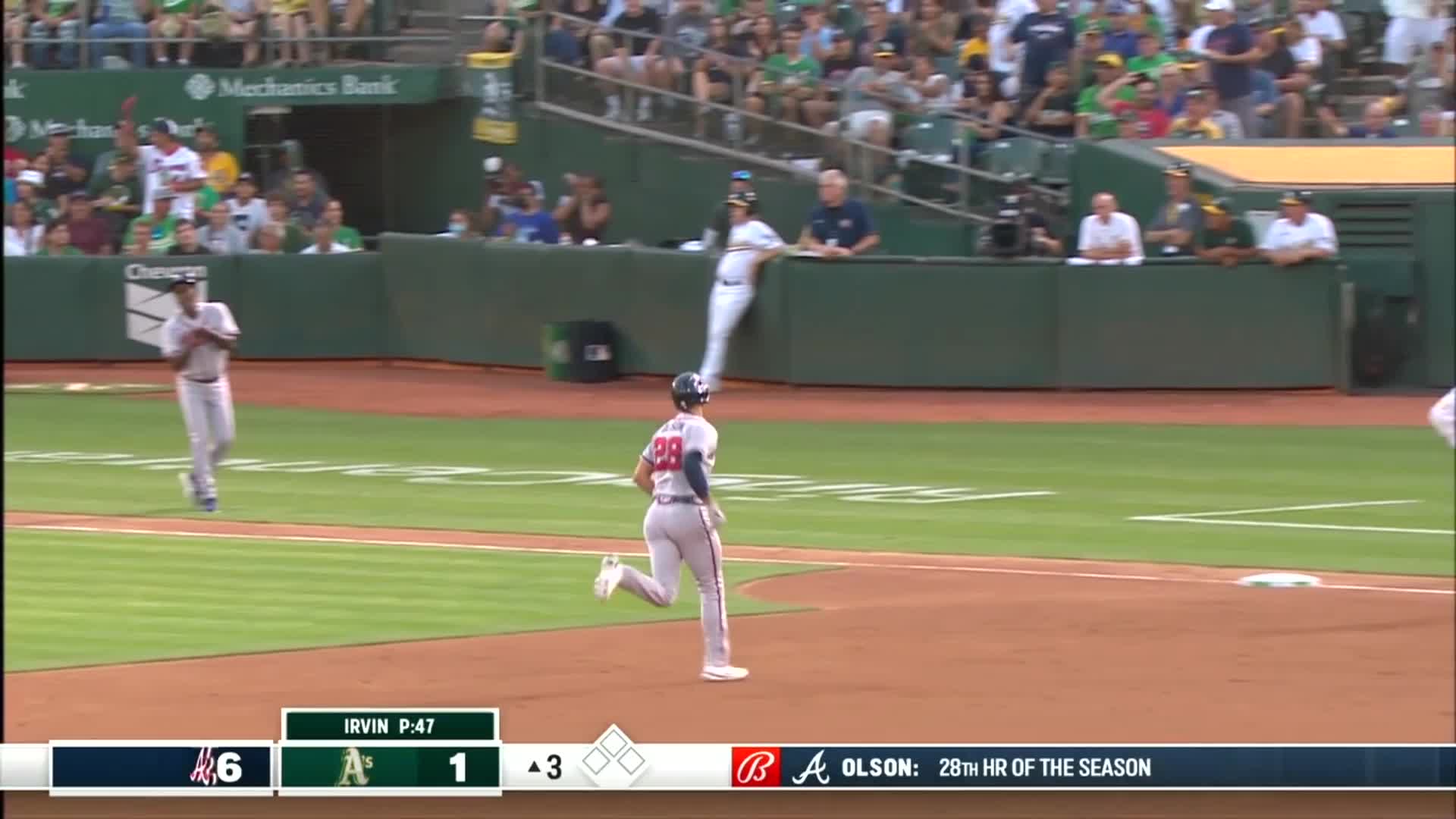 In his first game returning to Oakland, Matt Olson hits a 3-run bomb to ...