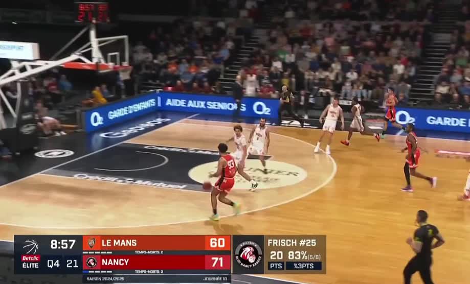 Watch Penda attacks in transition, gathers, powers for dunk at rim plus foul vs Nancy | Streamable