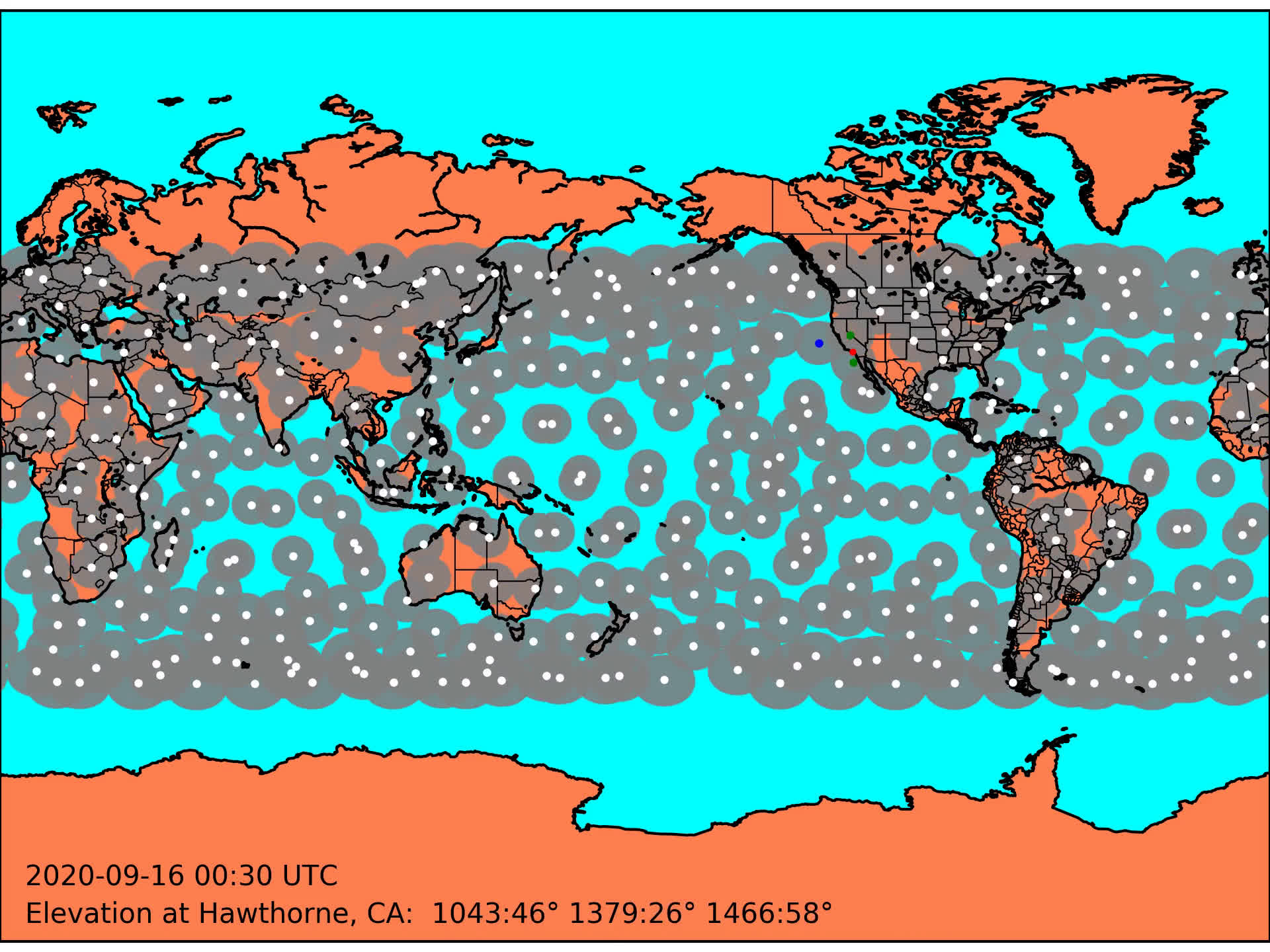 Sep 16th 00:00 UTC Starlink coverage. 40° minimum elevation angle.