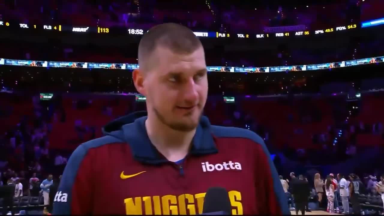 Watch Nikola Jokic postgame on why he doesn't always wear elbow sleeves as given how badly his ...