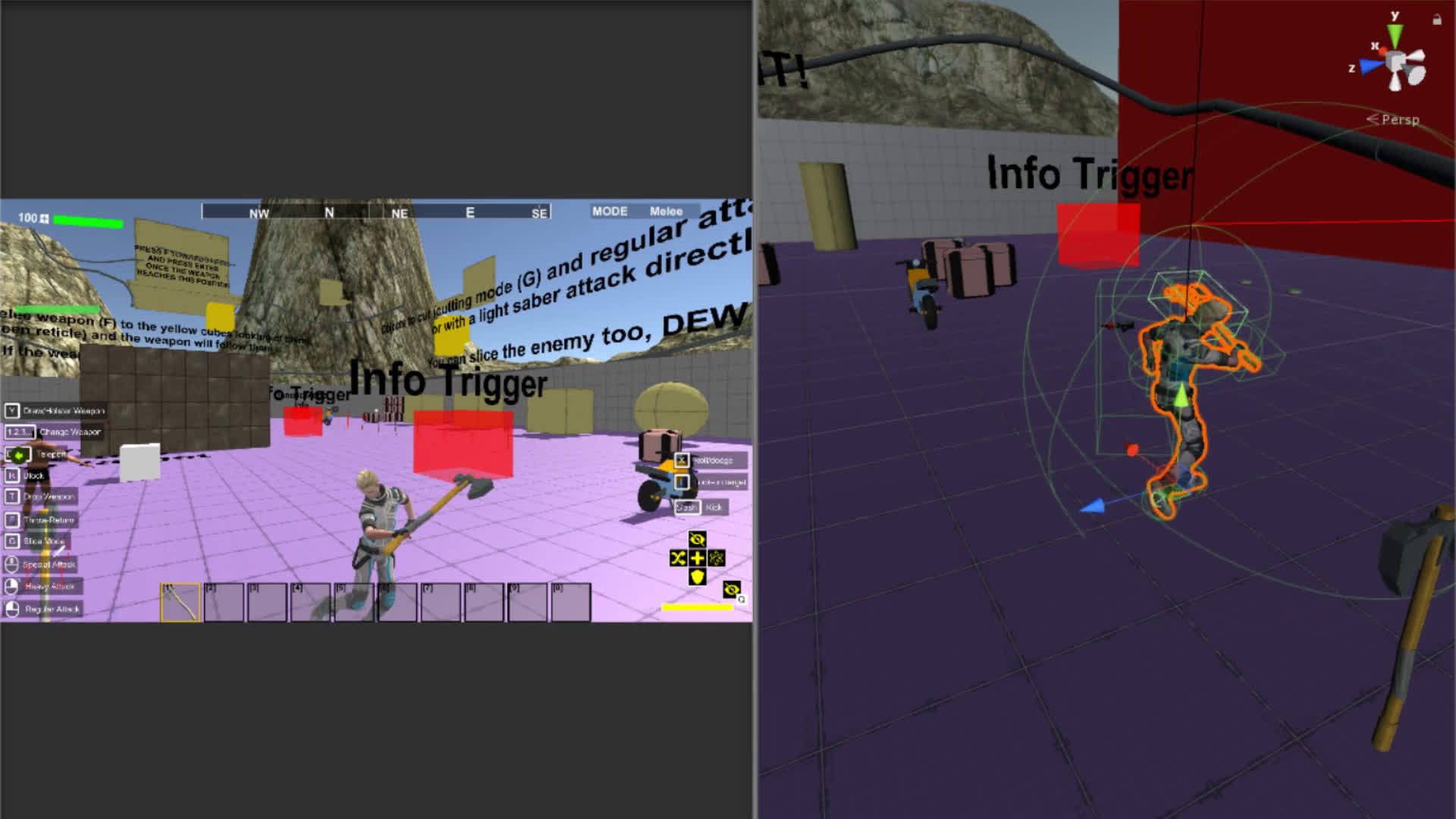 close combat and melee damage triggers in front of character
