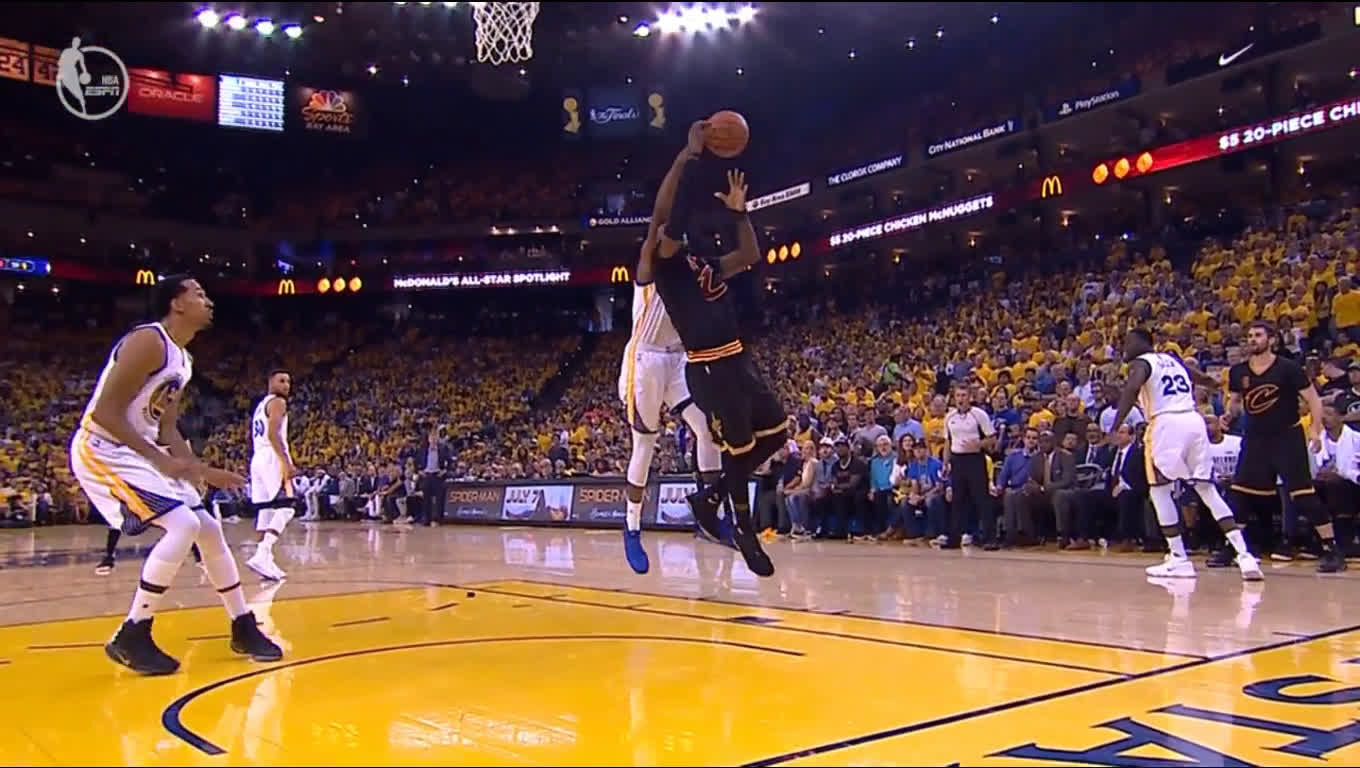 Replay on Durant blocking Lebron's layup