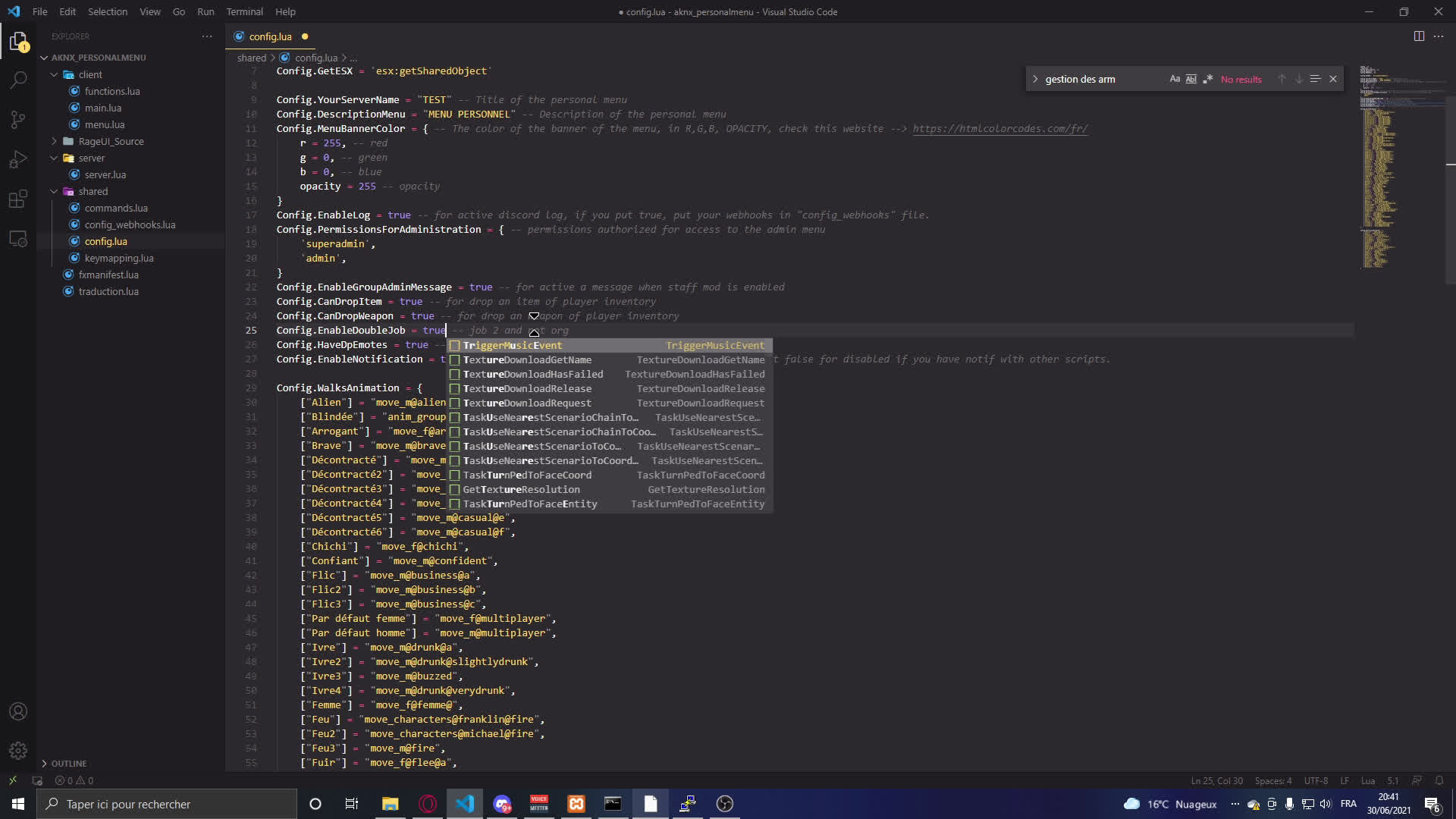 aknx_personalmenu | Config