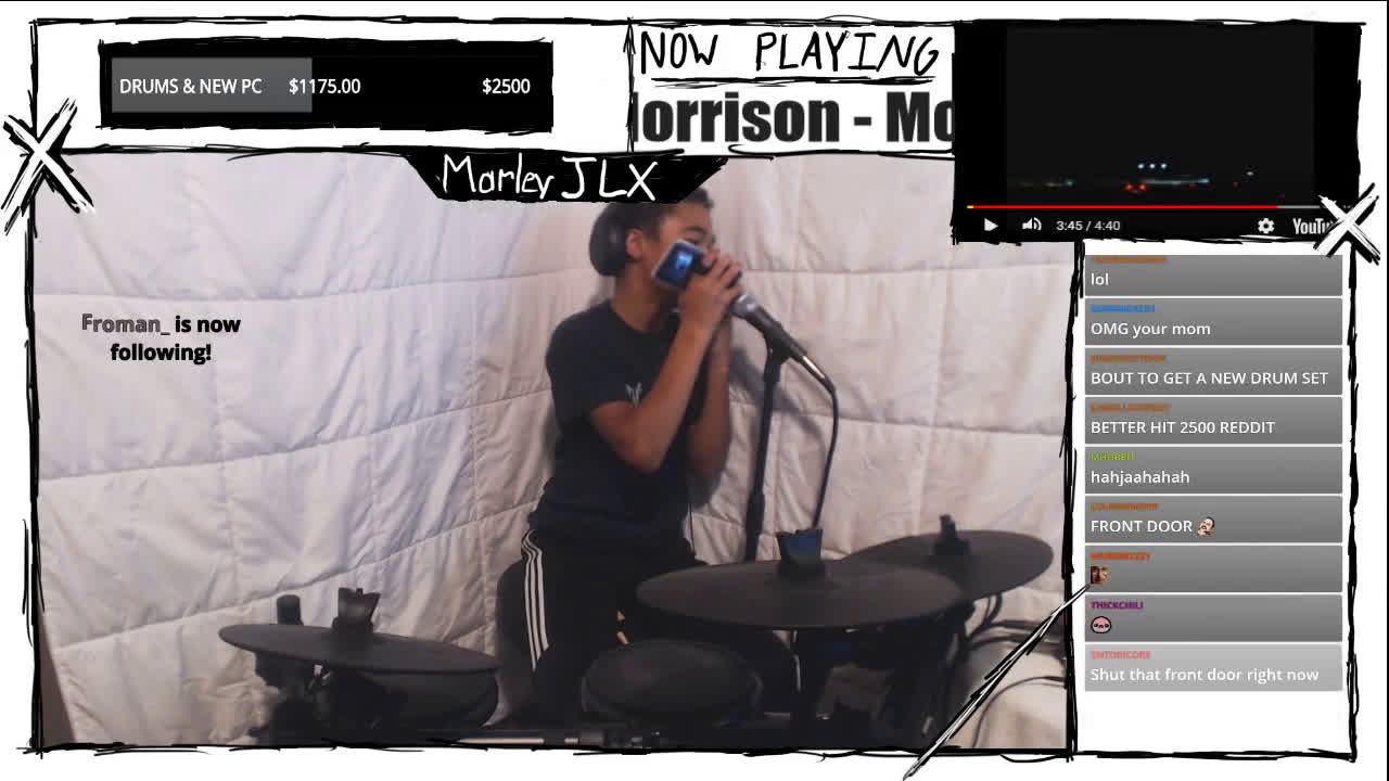 13 year old drummer streamer reaches goal for new drums, calls mom live ...
